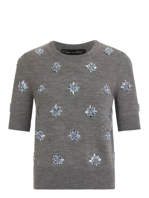 Oscar De La Renta Crystal Embellished Pullover - Grey