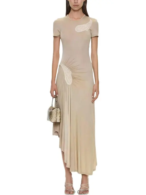 Christopher Esber Paisley Lace-insert Ribbed Asymmetric Dress - Neutrals
