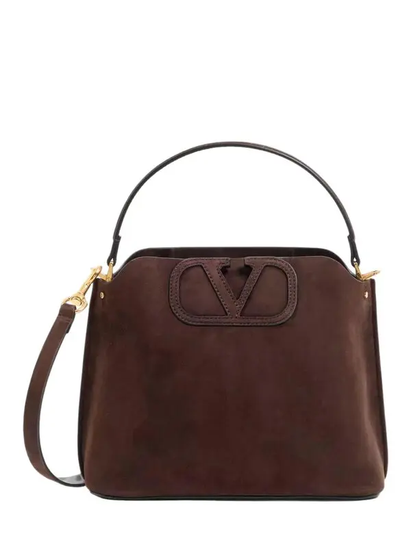 Valentino Garavani Suede Handbag With Embossed Vlogo - Brown