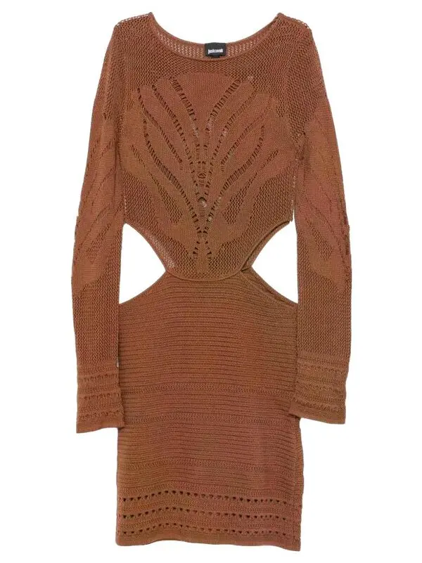 Just Cavalli Crochet-knit Mini Dress With Cut-out Detailing - Brown