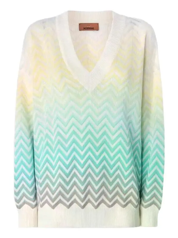 Missoni Zigzag Knit V-neck Sweater - Blue