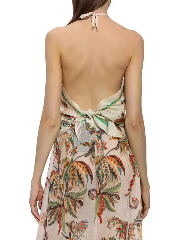 Etro Silk Floral Print Halter Neck Blouse - Neutrals
