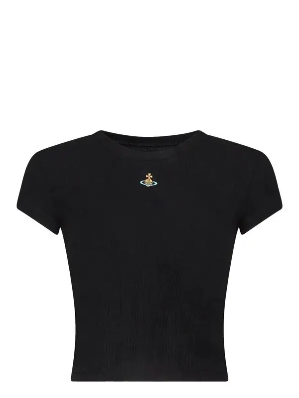 VIVIENNE WESTWOOD Baby Peru Orb-embroidered Ribbed T-shirt - Black