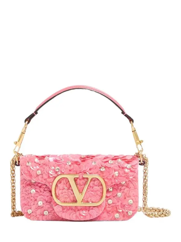 Valentino Garavani Locò Small Sequined Shoulder Bag - Pink