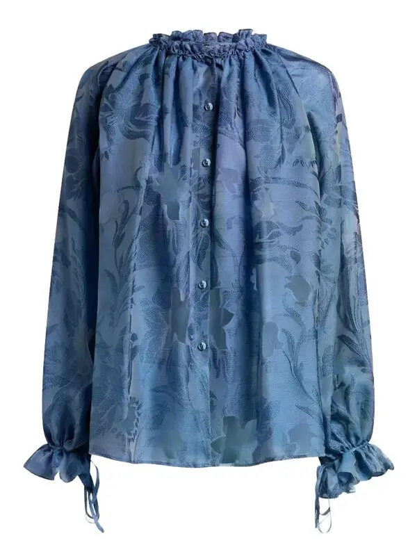 Etro Silk Jacquard Fil Coupé Floral Shirt - Blue