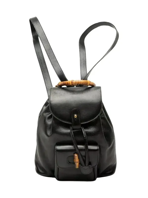 Gucci Calfskin Bamboo Drawstring Backpack - Black