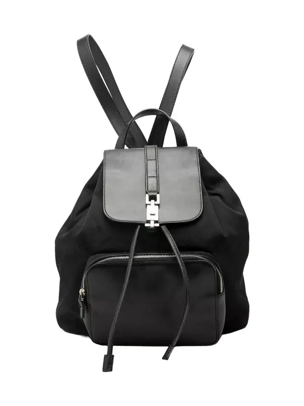 Gucci Canvas And Calfskin Jackie Drawstring Backpack - Black