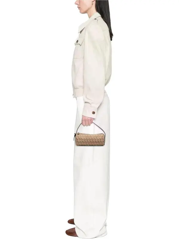 Fendi Zucchino Canvas Barrel Pochette Handbag - Brown