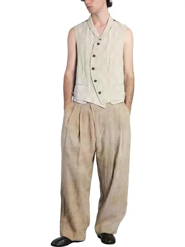 ZIGGY CHEN Check-pattern Asymmetric Waistcoat - Neutrals