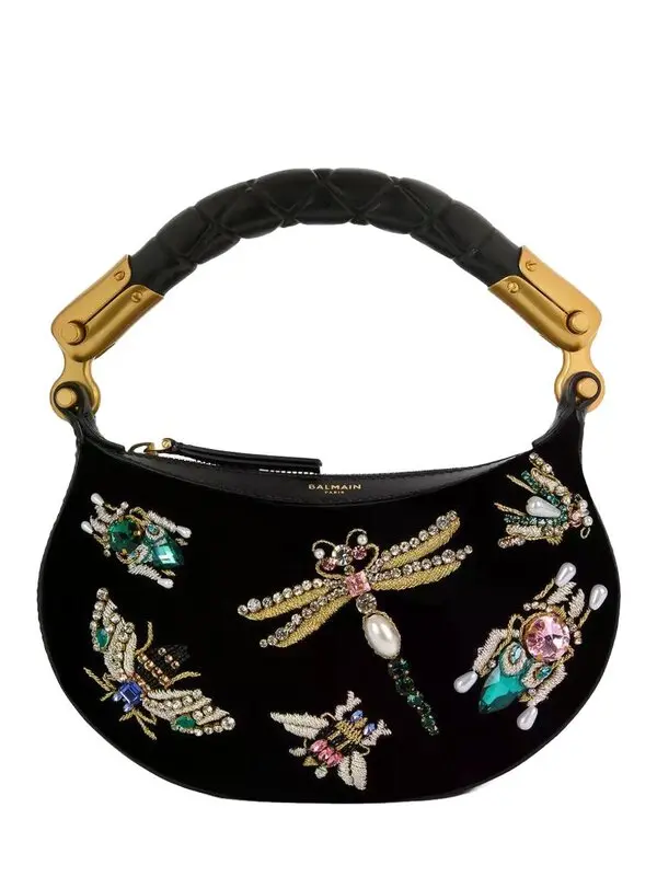 Balmain Embellished Velvet Mini Bag - Black