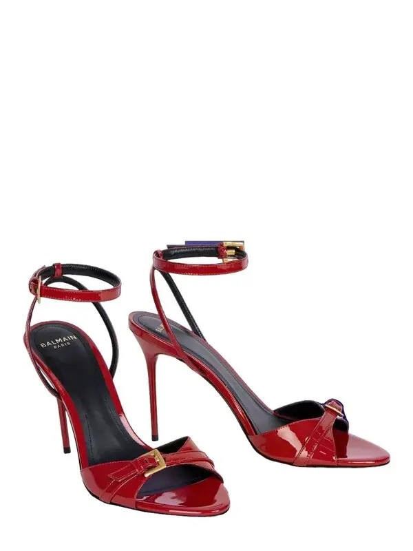Balmain Anthem Sandals In Smooth Calfskin Leather - Red