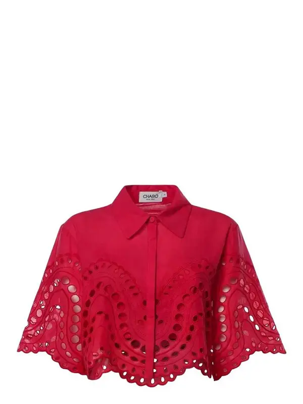 Charo Ruiz Ibiza Storm Broderie-anglaise Cropped Shirt - Red