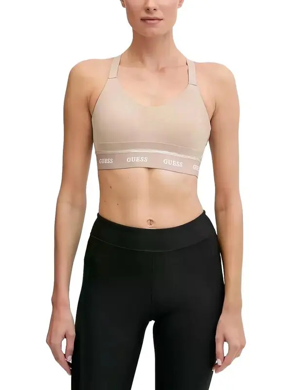 Guess Logo-underband Cross-back Bra - Neutrals