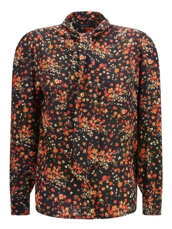 Gucci Floral Silk Crepe Shirt - Black