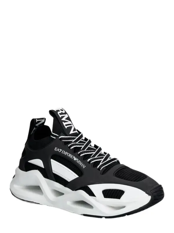 EA7 Mesh Panel Logo Print Sneakers - Black