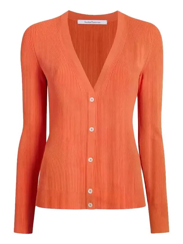 Another Tomorrow Ribbed Knit V-neck Cardigan - Orange