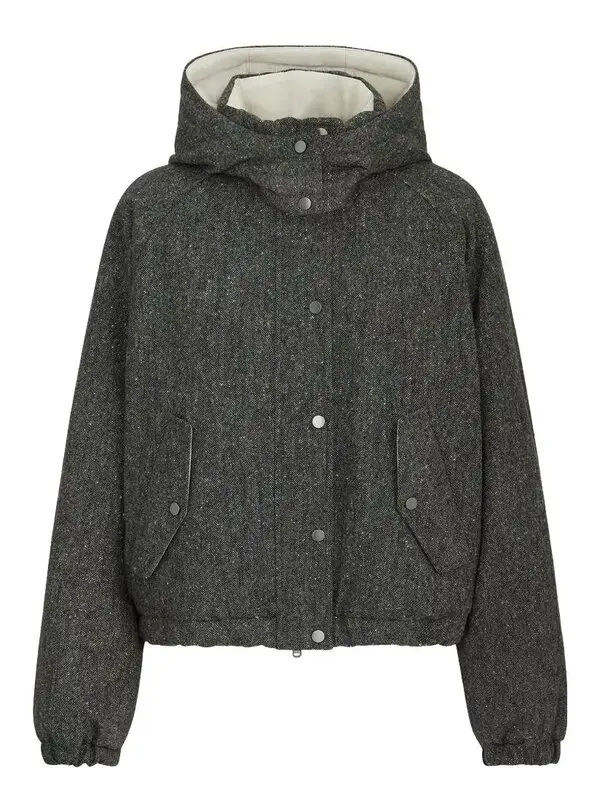 Brunello Cucinelli Padded Tweed Hooded Jacket - Grey