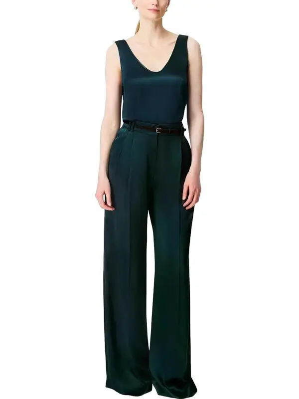 Another Tomorrow Pleated Satin Trousers - Green
