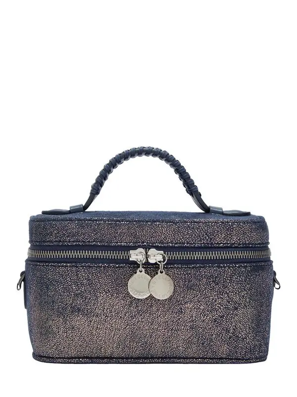 Stella McCartney Falabella Metallic Faux Suede Vanity Case - Navy