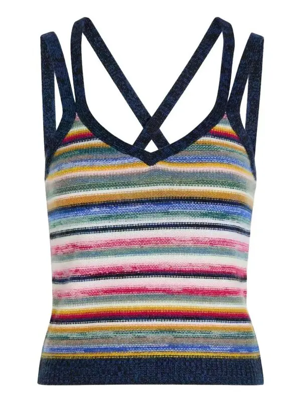 Suzie Kondi Striped V-neck Tank Top - Blue