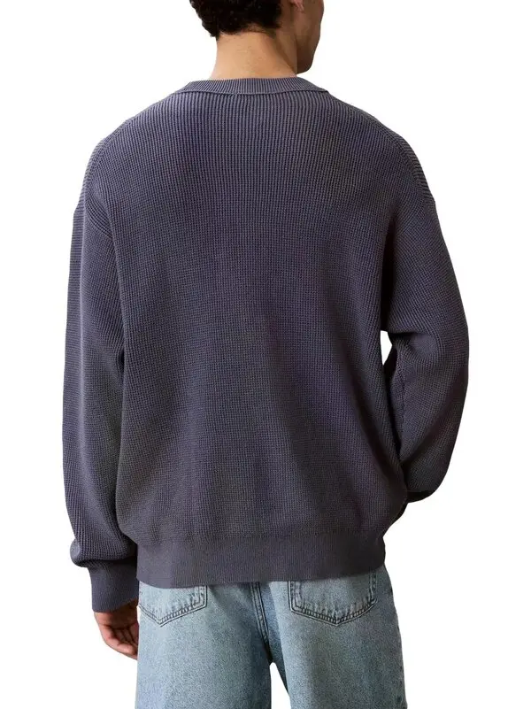 Calvin Klein Logo-patch Waffle-knit Sweater - Blue
