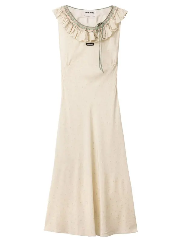 Miu Miu Embroidered Marocain Midi Dress - Neutral