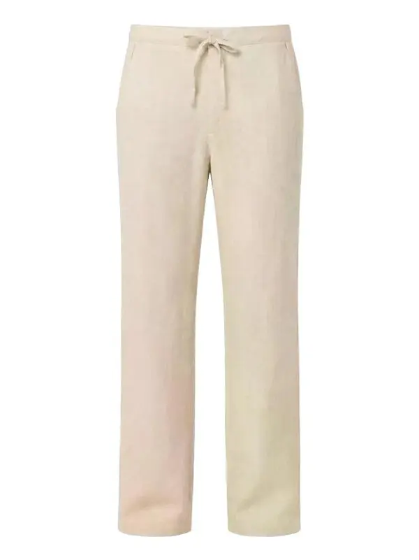120% Lino Drawstring Waist Straight-leg Trousers - Neutrals
