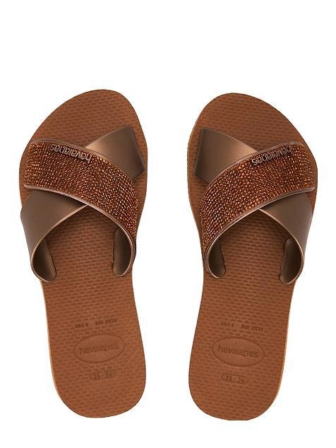 Havaianas Embellished Metallic Strap Sandals - Rust