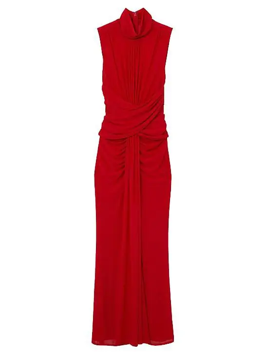 REISS Starla Ruched Sleeveless Stretch-woven Maxi Dress - Red