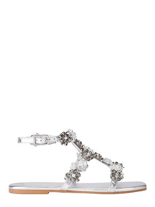 Carvela Embellished Floral Flat Sandals - Silver