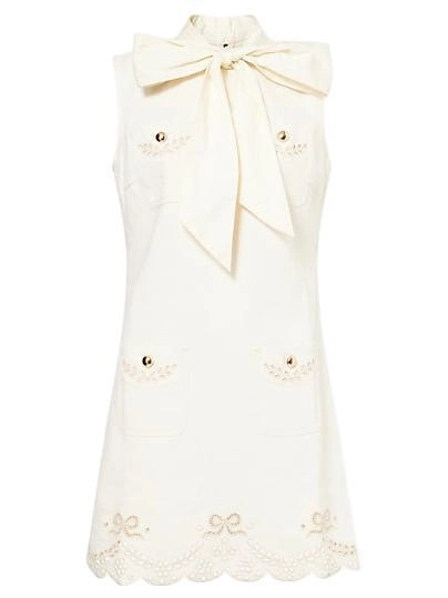 SELF-PORTRAIT Broderie Embroidered Denim Mini Dress - Ecru