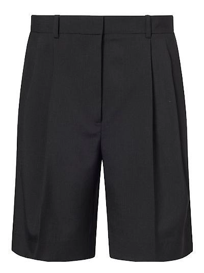 Khaite Pleated Wool Shorts - Black