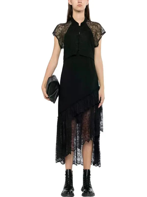 LIMI FEU Lace-panelled Ruffled Dress - Black