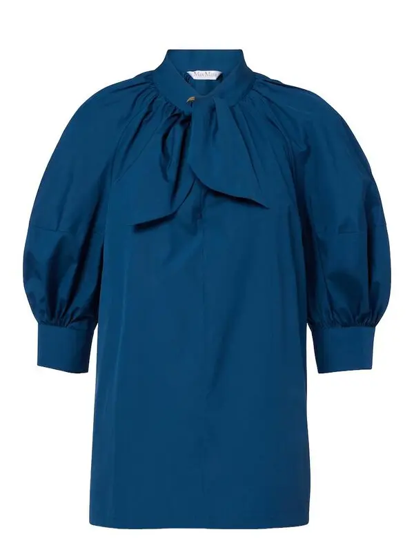 Max Mara Tie-neck Cotton Poplin Blouse - Blue