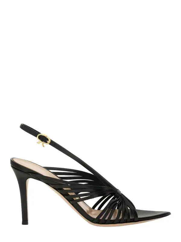 GIANVITO ROSSI Leather Pointed Toe Stiletto Sandals - Black