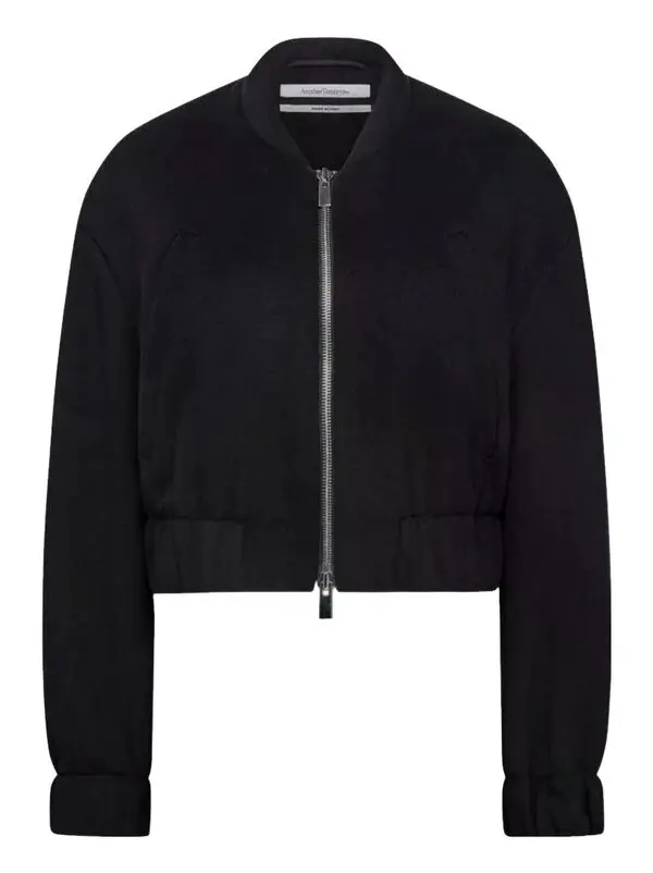 Another Tomorrow Cropped Wool Bomber Jacket - Black