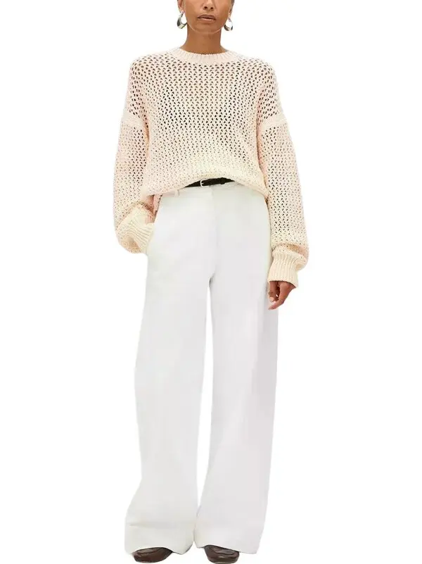 Another Tomorrow Open Knit Crew Neck Sweater - Neutrals