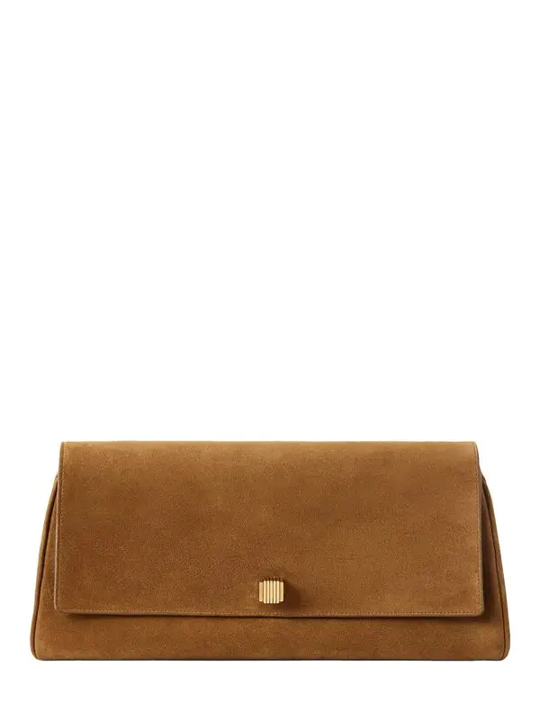 Khaite Audrey Suede Clutch Bag With Gold Tone Clasp - Brown