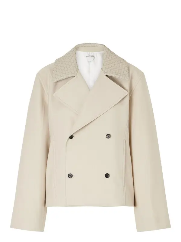 Bottega Veneta Double-breasted Intrecciato Leather-trimmed Jacket - Neutrals