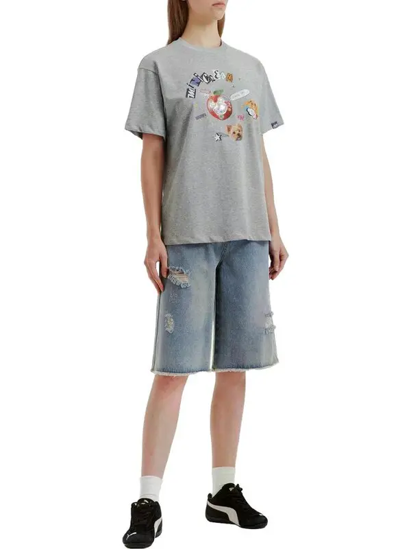 MINI CREAM Graphic Print Crewneck T-shirt - Grey