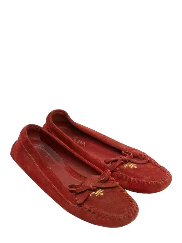 Prada Suede Bow Detail Loafers - Red