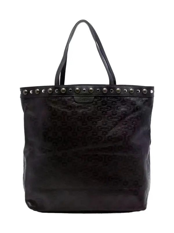 Gucci Embossed Studded Leather Horsebit Tote Bag - Black
