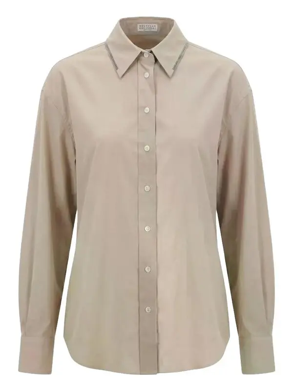 Brunello Cucinelli Monili-trim Long-sleeve Shirt - Neutrals