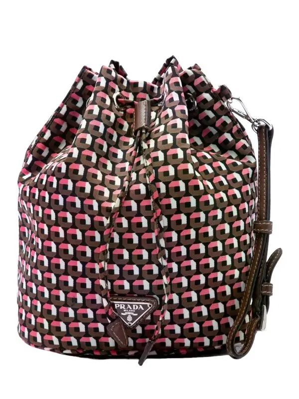 Prada Geometric Print Drawstring Pouch - Brown