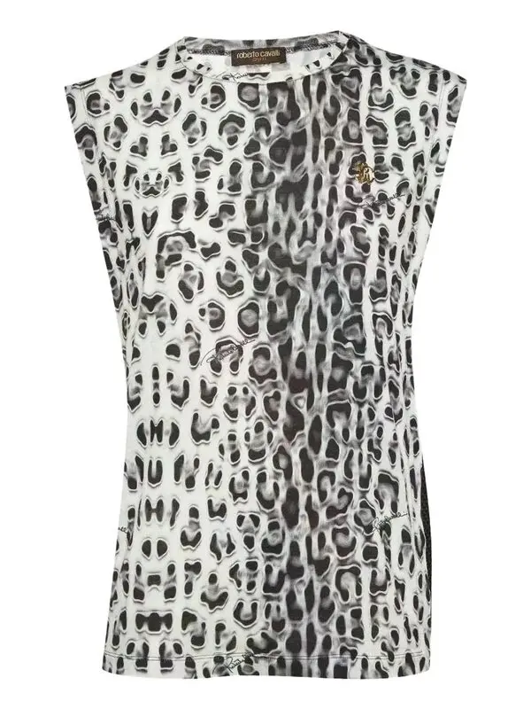 Roberto Cavalli Printed Mesh-panel Tank Top - White