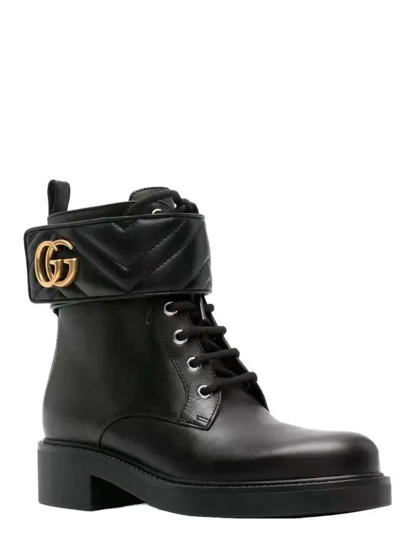 Gucci Leather Double G Plaque Combat Boots - Black