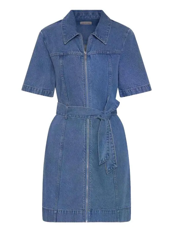 Calvin Klein Belted Zip-up Denim Mini Dress - Blue