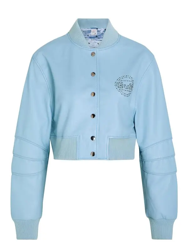 AN-Y1 Queen Stud-embellished Cropped Bomber Jacket - Light Blue