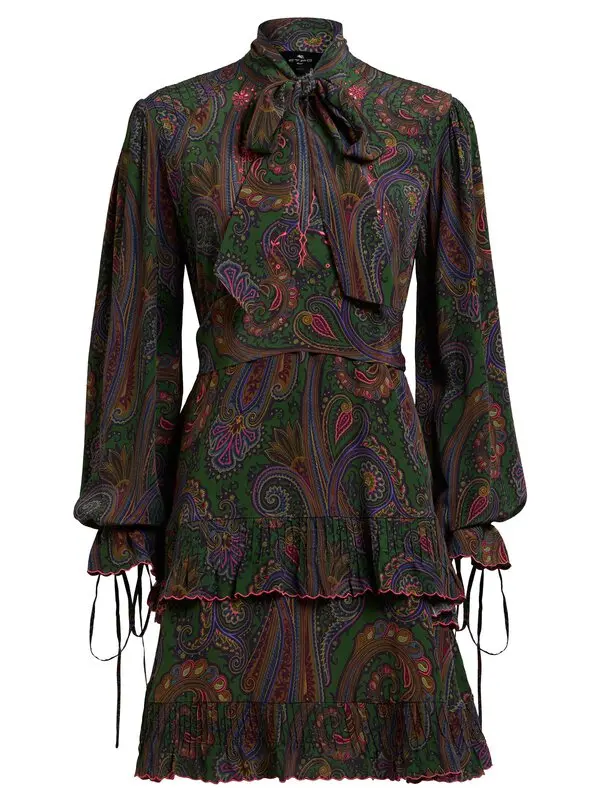 Etro Paisley Print Tie Neck Tiered Dress - Multi