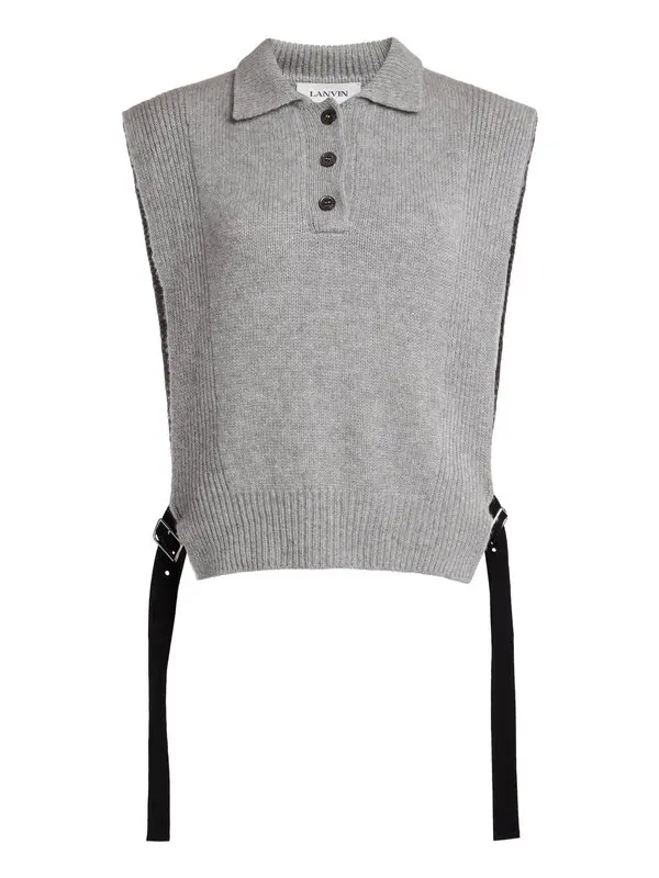 LANVIN Sleeveless Cashmere-blend Jumper With Polo Collar - Light Grey